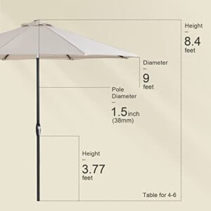 Tempera 9' Outdoor Market Patio Table Umbrella with Push Button Tilt and Crank,Large Sun Umbrella with Sturdy Pole&Fade resistant canopy,Easy to set,Beige