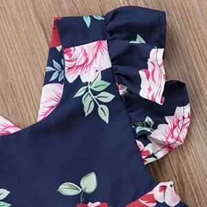 LYSMuch Toddler Kids Baby Girls Summer Floral Dress Party Backless Ruffle Sundress Beachwear Overall Skirt Clothes Outfits (Navy Blue, 12-18 Months)