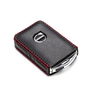 Vitodeco Genuine Leather Smart Key Fob Case Compatible with Volvo XC40, XC60, XC90, S90, S60, V60, V90 2019-2023 (4-Button, Black/Red)