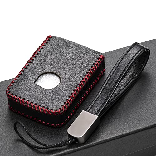 Vitodeco Genuine Leather Smart Key Fob Case Compatible with Volvo XC40, XC60, XC90, S90, S60, V60, V90 2019-2023 (4-Button, Black/Red)