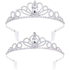 2 pack tiara crown jewelry gift for women girls,headband headpiece silver crystal rhinestone diadem princess birthday yallff crown with comb,bridal wedding party bridesmaid prom pageant gift.