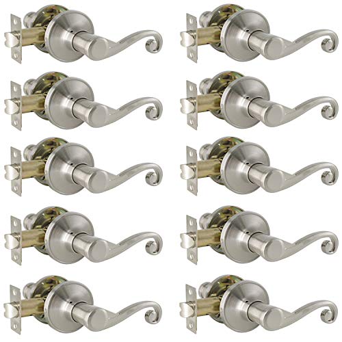 Probrico Wave Style Heavy Duty Satin Nickel Passage Door Levers, Non-Locking Interior Handles (Hall and Closet), Contractor Pack (10 Pack)