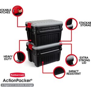 Rubbermaid ActionPacker️ 24 Gal Lockable Storage Bins Pack of 2, Industrial, Rugged Storage Containers with Lids