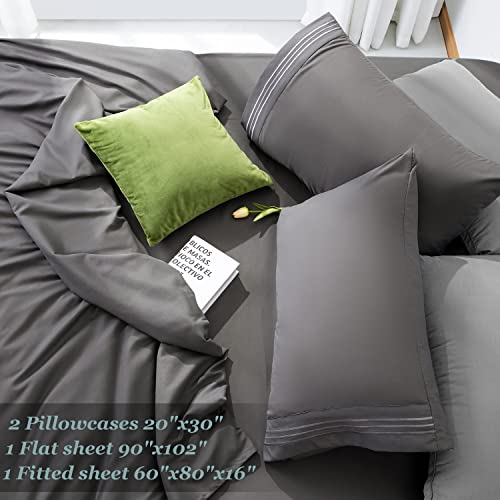 LBRO2M Bed Sheet Set Queen Size 16 Inches Deep Pocket 1800 Thread Count 100% Microfiber Sheet,Bedding Super Soft Comfortable, Cool Warm,4 Piece（Dark Grey）