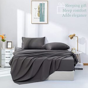 LBRO2M Bed Sheet Set Queen Size 16 Inches Deep Pocket 1800 Thread Count 100% Microfiber Sheet,Bedding Super Soft Comfortable, Cool Warm,4 Piece（Dark Grey）