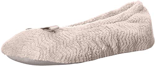 isotoner womens Chevron Microterry Ballerina House Slipper With Moisture Wicking and Suede Sole for Comfort Ballet Flat, Taupe, 6.5-7.5 US