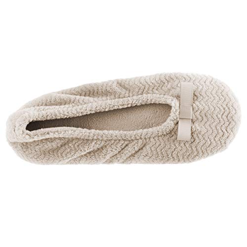 isotoner womens Chevron Microterry Ballerina House Slipper With Moisture Wicking and Suede Sole for Comfort Ballet Flat, Taupe, 6.5-7.5 US