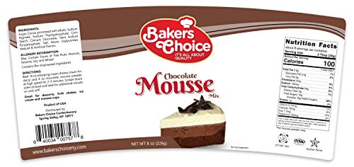 Chocolate Mousse Mix Powder - For Mousse Cups, Chocolate Mousse Cake, Ice Cream, Milkshakes, Desserts, Fruit Shakes and Truffles - Dairy Free, Kosher - 8 oz. - By Baker’s Choice