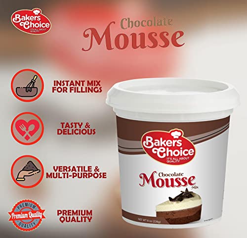 Chocolate Mousse Mix Powder - For Mousse Cups, Chocolate Mousse Cake, Ice Cream, Milkshakes, Desserts, Fruit Shakes and Truffles - Dairy Free, Kosher - 8 oz. - By Baker’s Choice