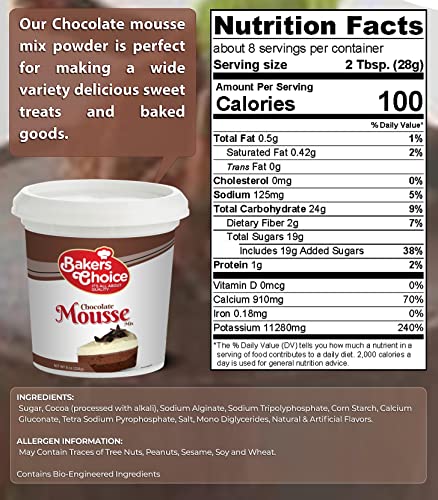 Chocolate Mousse Mix Powder - For Mousse Cups, Chocolate Mousse Cake, Ice Cream, Milkshakes, Desserts, Fruit Shakes and Truffles - Dairy Free, Kosher - 8 oz. - By Baker’s Choice