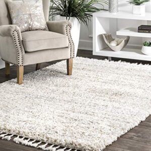 nuloom brooke shag tasseled area rug, 4x6, ivory