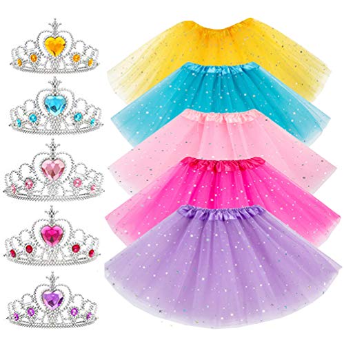 10Pcs Girls Princess Dress up Accessories Tutu Skirt Princess Tiara Crown Set Princess Party Decorations Gifts Party Favors Costume for Girls