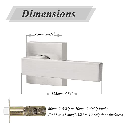 Probrico 10 Pack Satin Nickel Door Levers for Hall and Closet,Passage Function Contractor Pack,Square Lockset Leverset Modern Style,Interior Door Handles Heavy Duty