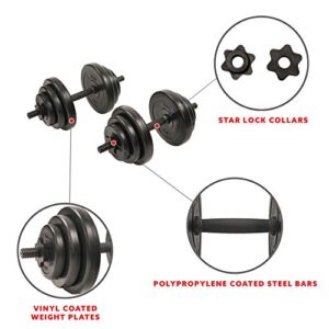 Sunny Health & Fitness Exercise Vinyl 40 Lb Dumbbell Set Hand Weights for Strength Training, Weight Loss, Workout Bench, Gym Equipment, and Home Workouts