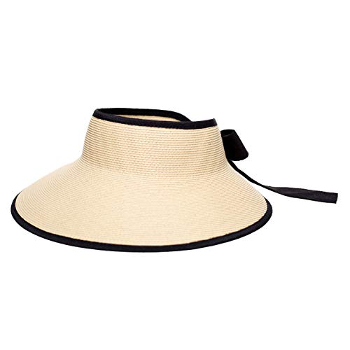 Pineapple&Star Vienna Visor Women’s Summer Sun Straw Foldable Hat UPF 50+ (Black)