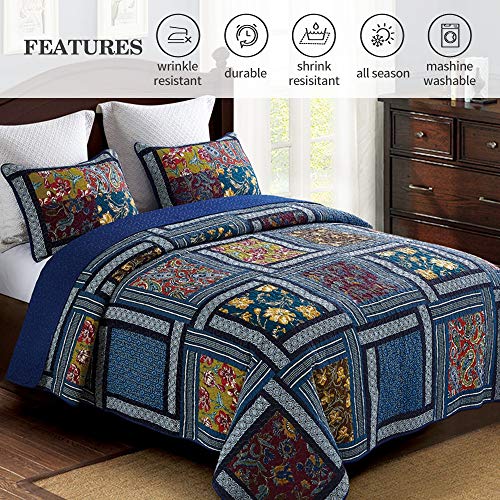 DECMAY 100% Cotton California King Quilt - Oversized King Bedspread, Handmade Real Patchwork Quilts for All Season, Lightweight Country Quilt Sets with 2 Pillowcase