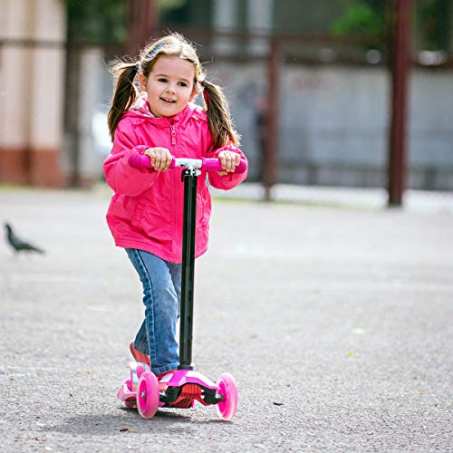 Lil' Rider Kids Scooter-Beginner Adjustable Height Handlebar, 3 LED Light-up Wheels, Kick Scooter-Fun Balance Riding Toy for Girls and Boys (Pink) (80-TK166610P)