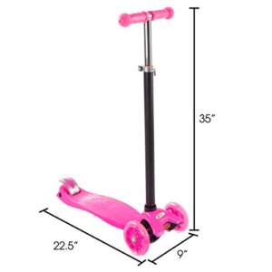 Lil' Rider Kids Scooter-Beginner Adjustable Height Handlebar, 3 LED Light-up Wheels, Kick Scooter-Fun Balance Riding Toy for Girls and Boys (Pink) (80-TK166610P)