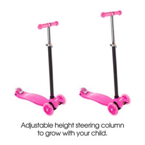 Lil' Rider Kids Scooter-Beginner Adjustable Height Handlebar, 3 LED Light-up Wheels, Kick Scooter-Fun Balance Riding Toy for Girls and Boys (Pink) (80-TK166610P)