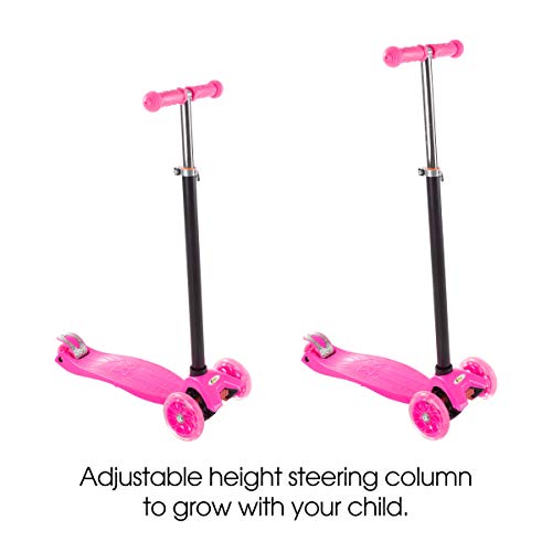 Lil' Rider Kids Scooter-Beginner Adjustable Height Handlebar, 3 LED Light-up Wheels, Kick Scooter-Fun Balance Riding Toy for Girls and Boys (Pink) (80-TK166610P)