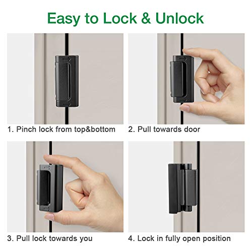 Home Security Door Lock Reinforcement - Child Proof Door Locks for Front Door Kids Safety with 3" Stop Withstand 800 lbs for Inward Swinging Inside Doors Flip Lock Deadbolt Latch Guard Patio Apartment