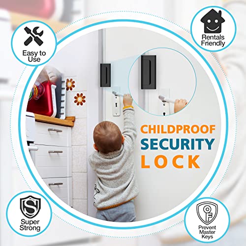 Home Security Door Lock Reinforcement - Child Proof Door Locks for Front Door Kids Safety with 3" Stop Withstand 800 lbs for Inward Swinging Inside Doors Flip Lock Deadbolt Latch Guard Patio Apartment