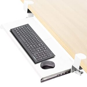 vivo large keyboard tray under desk pull out with extra sturdy c clamp mount system, 27 (33 including clamps) x 11 inch slide-out platform computer drawer for typing, white, mount-kb05w