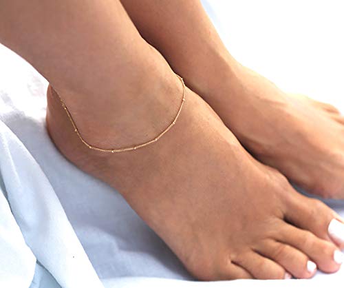 MEVECCO Anklet for Women Gold Satellite Chain 14K Gold Plated Dainty Boho Beach Summer Simple Foot Jewelry Ankle Bracelet for Girls