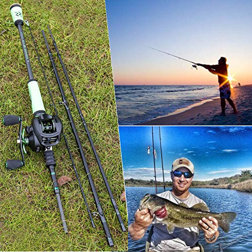 Sougayilang Ultralight Fishing Rod Reel Combos Portable Light Weight High Carbon 4 Pc Baitcaster Fishing Pole with Baitcasting Reel for Travel Freshwater Fishing-2.1M with Right Handed