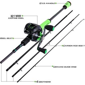 Sougayilang Ultralight Fishing Rod Reel Combos Portable Light Weight High Carbon 4 Pc Baitcaster Fishing Pole with Baitcasting Reel for Travel Freshwater Fishing-2.1M with Right Handed