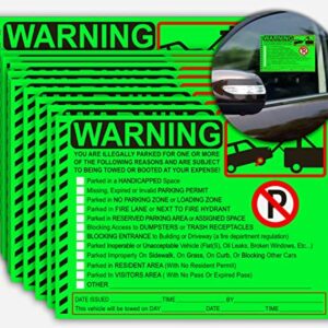 Parking Violation Stickers Notice Parking Violation Stickers Tow Warning You are Illegally Parked Multi Reasons 50 pcs Private Parking Warning Sticker for Car Window Fluorescent Green 5.5X7.5 inch