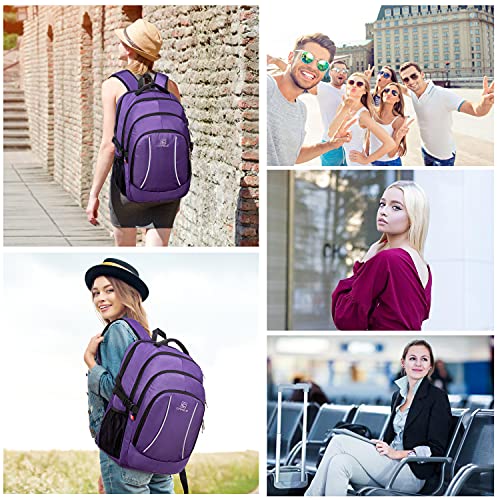 Travel Laptop Backpack,17.3 Inch Large Capacity College School Bookbags,RFID Anti Theft Pocket,Durable Water Resistant Backpacks Computer bagpack for Women Girls Teenagers Casual Daypack,Purple