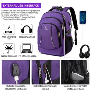 Travel Laptop Backpack,17.3 Inch Large Capacity College School Bookbags,RFID Anti Theft Pocket,Durable Water Resistant Backpacks Computer bagpack for Women Girls Teenagers Casual Daypack,Purple