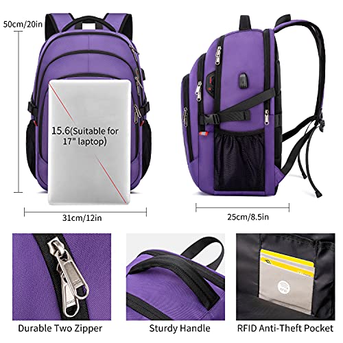 Travel Laptop Backpack,17.3 Inch Large Capacity College School Bookbags,RFID Anti Theft Pocket,Durable Water Resistant Backpacks Computer bagpack for Women Girls Teenagers Casual Daypack,Purple