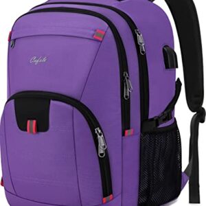 Travel Laptop Backpack 17.3 inch,Extra Large School Backpack Bookbag Computer Rucksack with USB Charging Port,Water Resistant Backpacks for Business College Travel,Women Casual Daypack,Purple