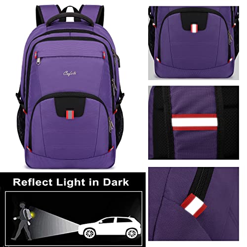 Travel Laptop Backpack 17.3 inch,Extra Large School Backpack Bookbag Computer Rucksack with USB Charging Port,Water Resistant Backpacks for Business College Travel,Women Casual Daypack,Purple