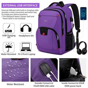 Travel Laptop Backpack 17.3 inch,Extra Large School Backpack Bookbag Computer Rucksack with USB Charging Port,Water Resistant Backpacks for Business College Travel,Women Casual Daypack,Purple