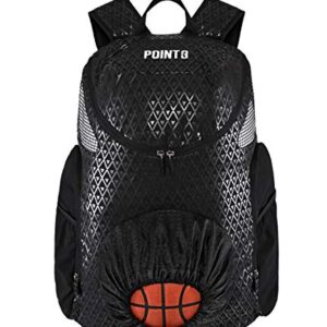 POINT3 Basketball Backpack Road Trip 2.0, Bag with Drawstring for Soccer, Volleyball & More, Compartments for Shoes, Water, & Clothes, Water Resistant Equipment Bag, Unisex Sports Backpack - Black