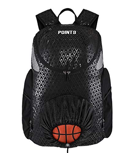 POINT3 Basketball Backpack Road Trip 2.0, Bag with Drawstring for Soccer, Volleyball & More, Compartments for Shoes, Water, & Clothes, Water Resistant Equipment Bag, Unisex Sports Backpack - Black