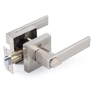 E-Home Hardware Entry/Entrance Door Handles with Locks and Same Keys for Front Exterior Door Use, Square Satin Nickel Finish Keyed Alike Door Levers Knobs for Right/Left Handed Doors, Combo Pack of 5