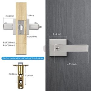 E-Home Hardware Entry/Entrance Door Handles with Locks and Same Keys for Front Exterior Door Use, Square Satin Nickel Finish Keyed Alike Door Levers Knobs for Right/Left Handed Doors, Combo Pack of 5