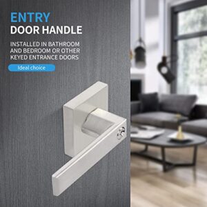 E-Home Hardware Entry/Entrance Door Handles with Locks and Same Keys for Front Exterior Door Use, Square Satin Nickel Finish Keyed Alike Door Levers Knobs for Right/Left Handed Doors, Combo Pack of 5