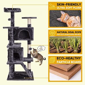 54in Cat Tree Tower for Indoor Cats Multi-Level Cat Condo Cat Bed Furniture with Scratching Post Kittens Activity Center