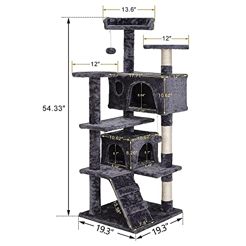 54in Cat Tree Tower for Indoor Cats Multi-Level Cat Condo Cat Bed Furniture with Scratching Post Kittens Activity Center