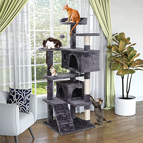 54in Cat Tree Tower for Indoor Cats Multi-Level Cat Condo Cat Bed Furniture with Scratching Post Kittens Activity Center