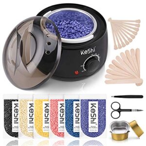 brazilian waxing kit, keshi wax warmer for painless hair removal with 5 bags hard wax beans for full body, legs, face, eyebrows, bikini wax for women men