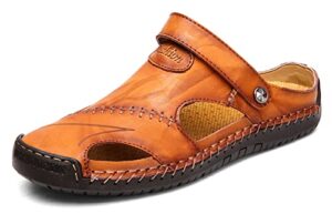 honeystore men's leather hollow athletic sandals slip-on roman casual shoes light brown 13.5 d(m) us men