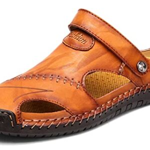 Honeystore Men's Leather Hollow Athletic Sandals Slip-on Roman Casual Shoes Light Brown 13.5 D(M) US Men