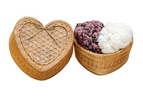 WD- Thai Kra-tip Sticky Rice Heart shape Bamboo Basket Handmade Steamers Cookware-4 inch for Home,restaurant or Cookware -collecting things.