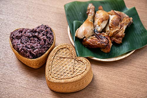 WD- Thai Kra-tip Sticky Rice Heart shape Bamboo Basket Handmade Steamers Cookware-4 inch for Home,restaurant or Cookware -collecting things.